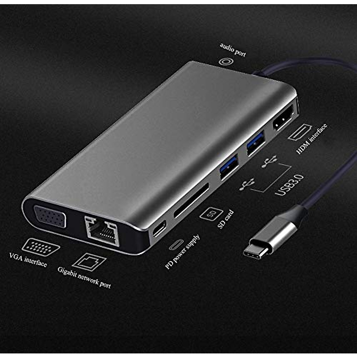 XUNMAIFHB Portable Docking Station,8-in-1 Docking Station Type-c to hdmi VGA USB3.0 HUB SD Card Reader PD Gigabit Network Card Audio USB3.0/SD Card/RJ45/HDMI/VGA/Stereo Fast Transmission