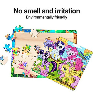 Wood Floor Pony Jigsaw Puzzle 60 Pieces for Kids Age 3-5 Animal Puzzle with Floor and Poster