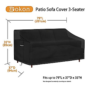 Dokon Patio Sofa Cover with Air Vents, Outdoor Couch Cover, Waterproof, Anti-Fading, UV Resistant Heavy Duty 600D Oxford Fabric Outdoor Lawn Patio Furniture Covers (79"L x 37"D x 35"H) - Black
