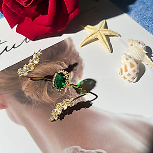 Aprilery Three-Fingers Statement Ring, Emerald Stone CZ Cubic Zirconia Crystal Hand Fingers Rings Leaf Shape Jewelry Ring Unique Adjustable Prom Accessories Gifts for Women