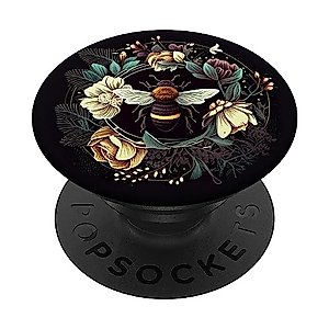 Bee Flowers Boho Black Women PopSockets Standard PopGrip