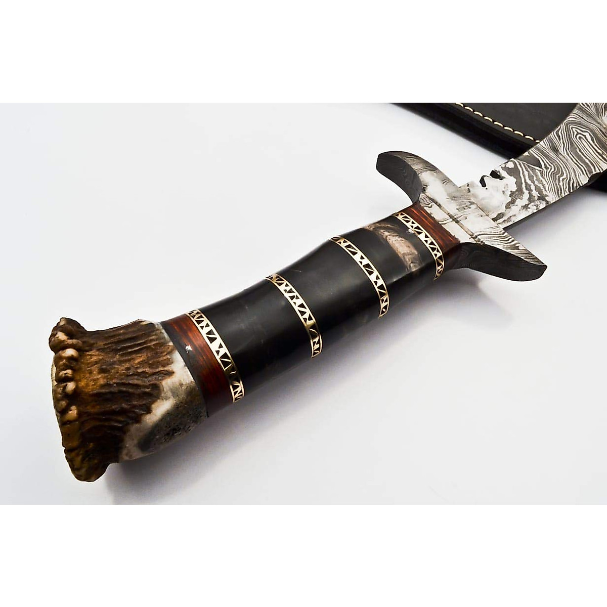 Rare Custom Damascus Custom Art Knife Hunting Knife | Outdoor Knife Camping Knife | Beautiful Stag Handle with Free Genuine Leather Sheath KH-890