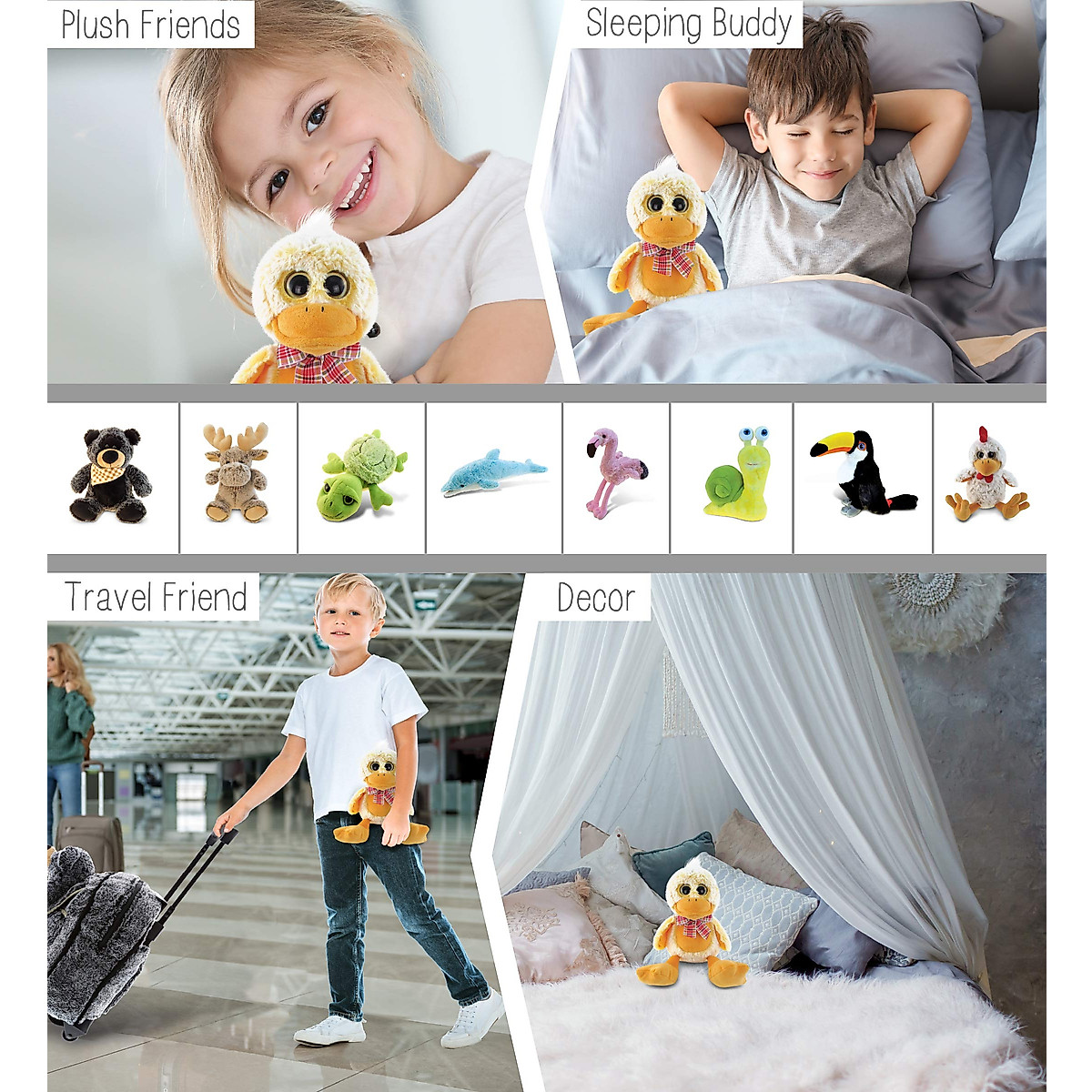 DolliBu Plush Duck Stuffed Animal - Soft Fur Huggable Sitting Yellow Duck, Adorable Playtime Duck Plush Toy, Cute Lake Bird Cuddle Gift, Super Soft Plush Doll Animal Toy for Kids & Adults - 9 Inches