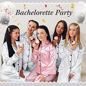 Unittype Women Silk Pajama Set Long Sleeve Silk Sleepwear Satin 2 Pcs Classic Button Down Pajamas for Bride Wedding Party (White, L)