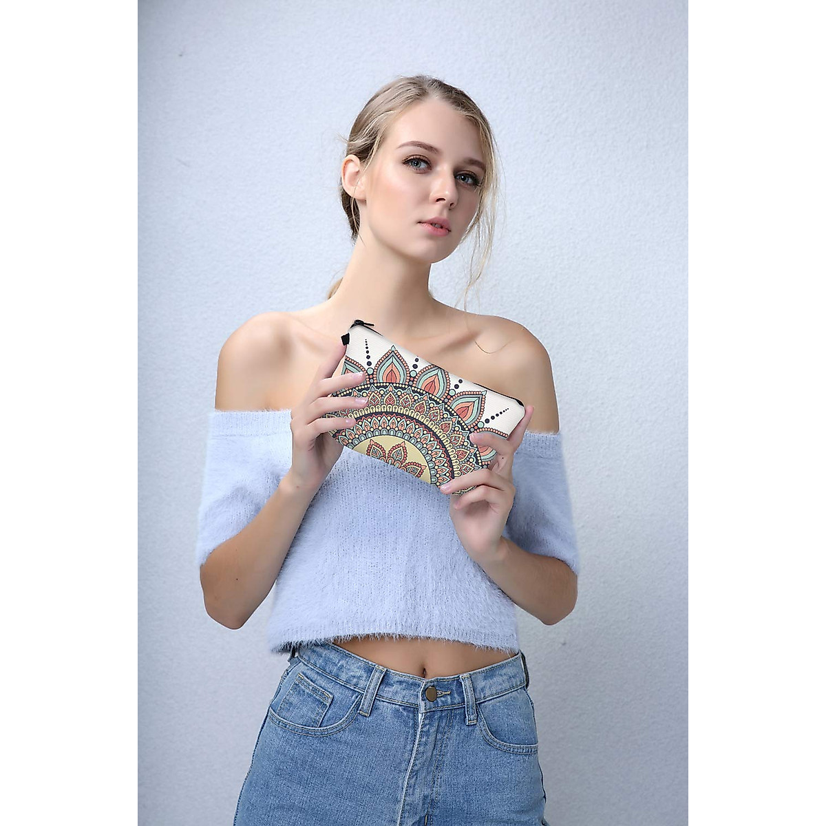 Deanfun Cosmetic Bag for Women, Mandala Flowers Waterproof Makeup Bags Roomy Toiletry Pouch Travel Accessories Gifts (50965)