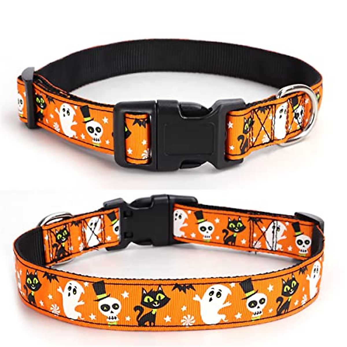 Halloween Dog Collar and Leash Set, Durable Soft Halloween Style Pet Collar Adjustable for Small Medium Large Dogs Kitten Monster XL