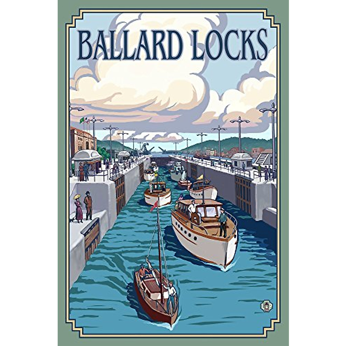 Seattle, Washington, Ballard Locks (24x36 Framed Gallery Wrapped Stretched Canvas)