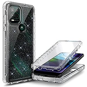 NZND Case for Motorola Moto G Stylus 5G with [Built-in Screen Protector], Full-Body Protective Shockproof Rugged Bumper Cover, Impact Resist Durable Phone Case Cover (Crystal Glitter Clear)