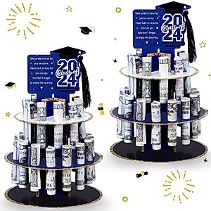 Spakon 2 Pcs 2024 Graduation Money Holder for Cash Gift Graduation Gift Money Holder Tower Tiered Cash Cake with 25 Holes for Congrats Grad Class of 2024 Graduation Party Supplies Decorations