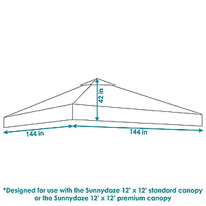 Sunnydaze 12x12 Foot Premium Pop-Up Canopy Shade with Vent - Heavy-Duty Square PU-Coated 150D Oxford Fabric Replacement Top for Canopy - Gray