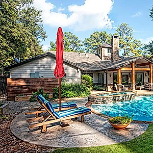 Yescom 9ft Wooden Outdoor Patio Red Umbrella W/ Pulley Market Garden Yard Beach Deck Cafe Sunshade