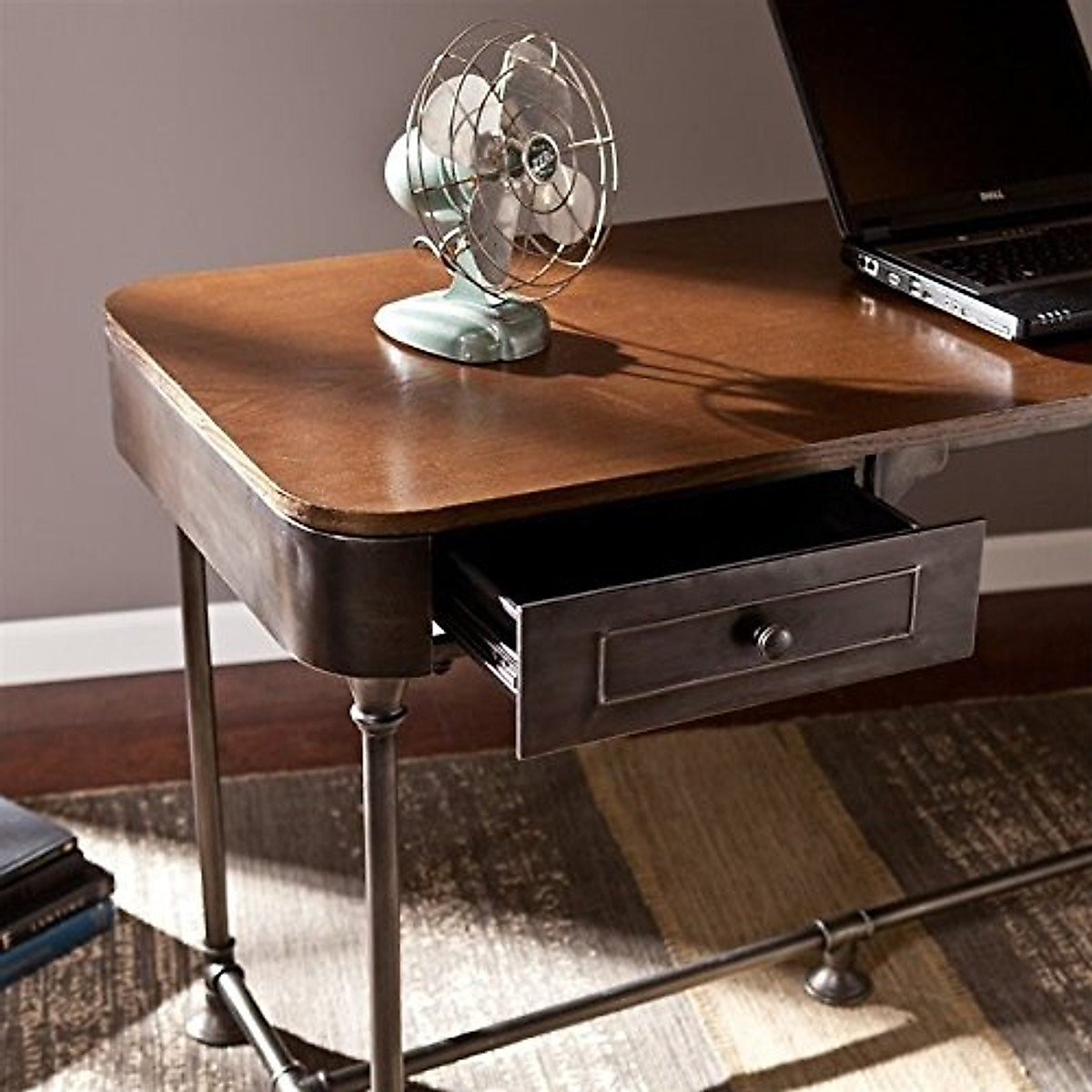SEI Furniture Edison 2-Drawer Desk, Dark Tobacco with Industrial Gray