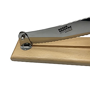 ROGER ORFEVRE Made in France Serrated Edge Sharp Premium Full Tang Stainless Bread Knife / Cutter With Natural Wood Rest And Varnished Beechwood Handle, 9.5-in