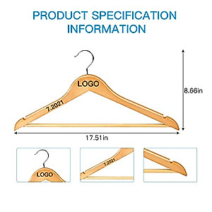 Wooden Coat Hangers, 5 Pieces of Personalized Engraved High-End Wooden Suit Hangers with Non-Slip Trouser Bars, 360° Rotating Hooks and Precise Cut Notches for Jackets, Pants, Dress Hangers (1)