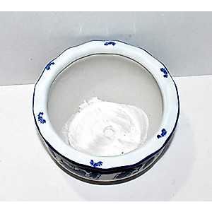 New 7.75" Cobalt Blue & White Oriental Flowers & Leaves Potbelly Bonsai Planter Pot