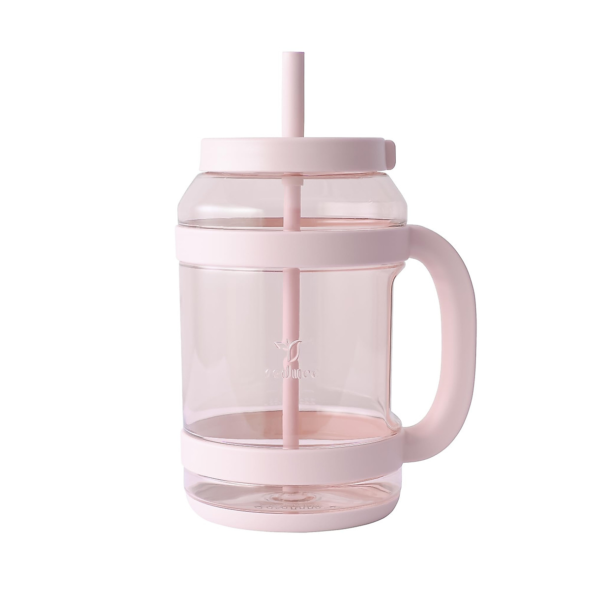Reduce WaterDay 80 oz Water Jug with Time/Ounce Markings - Spill-Proof Straw, Durable Tritan - Big Water Bottle for Daily Hydration - Dishwasher Safe, Clear & Easy to Clean, Pink Quartz