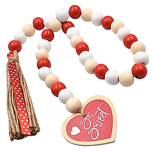 Sweet Valentine's Day Rope Tassel Beads Printed Dot Tassel Wood Beads DIY Decorative Pendant Wood Beads Garlands Bead Garland Home Decor Wall Valentine Day Decor Wood Decor