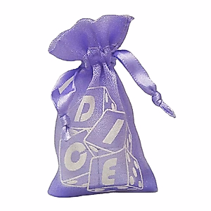 Azty Solutions Pack of 2 Metal Polyhedral 15mm 6 Sided Dice with Purple Spots in Snow Organza Bag