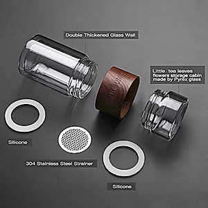 oneisall Tea Infuser Bottle - 7oz Glass Tumbler, Glass Travel Tea Mug for Loose Leaf Tea, Fruit and Cold Brew Coffee (Brown)