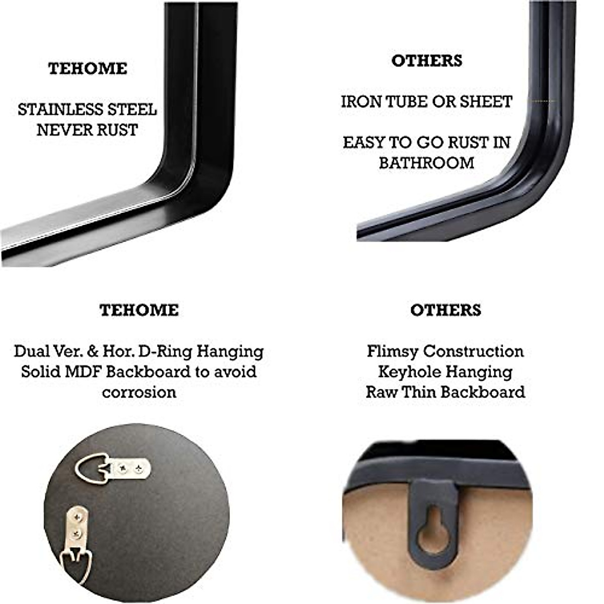 TEHOME 20x30 Black Metal Framed Bathroom Mirror for Wall in Stainless Steel Rounded Rectangular Bathroom Vanity Mirrors Wall Mounted