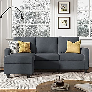 HONBAY Convertible Sectional Sofa, L Shaped Couch with Reversible Chaise, Sectional Sofa Couch for Small Space, Dark Grey