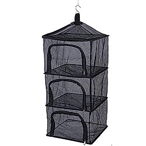 Drying Net Rack, Outdoor Foldable 4 Layers Hanging Shelves Dry Rack Net Zipper Opening Mesh Netting Food Dehydrator