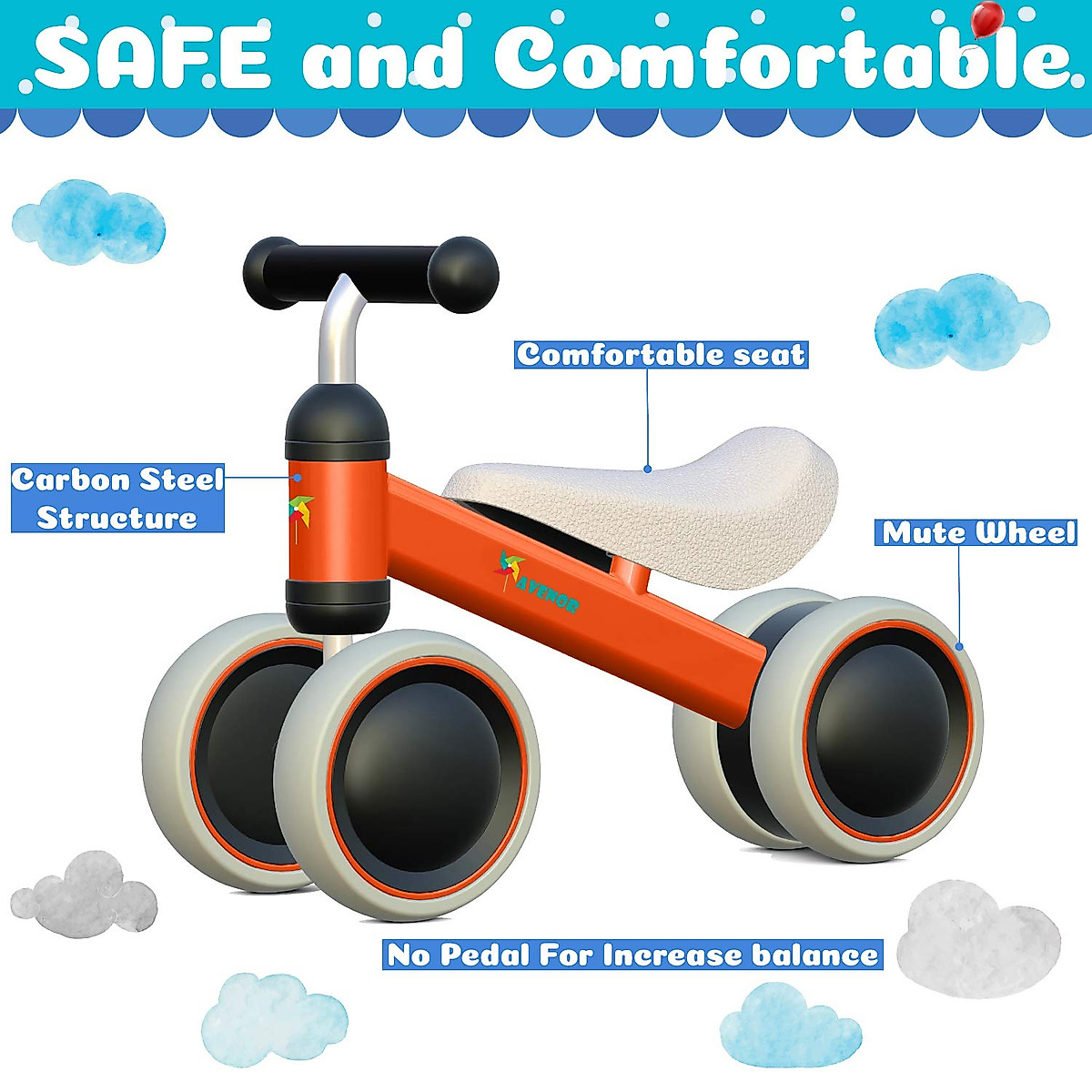 AVENOR Baby Balance Bike Toys for 1 Year Old Gifts Boys Girls 10-24 Months Kids Toys Toddler Best 1st Birthday Girl Boy Gift Children Walker Baby Walker No Pedal Infant 4 Wheels Bicycle