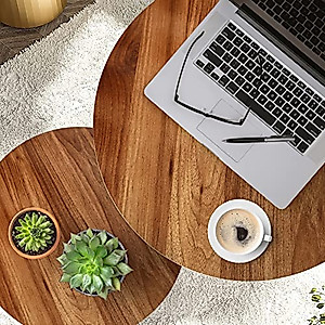 Coffee Tables for Living Room - Small Round Coffee Table Set of 2, Center Table with Solid Wood Grain Table Top and Sturdy Metal Frame, Nesting Tables for Small Spaces, Easy to Assemble (Walnut)