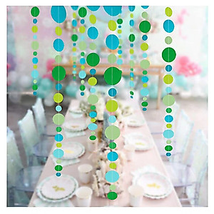 JEYE Blue and Green Circle Dots Party Garland Banner Decoration Polka Dots Paper Streamer Backdrop Hanging Decor for Baby Shower Birthday Wedding Christmas Graduation, Pack of 2, 26ft/8m in Total