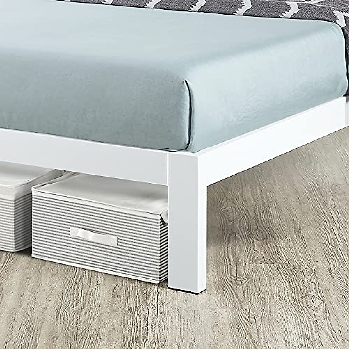 Mellow Rocky Base C 14" Platform Bed Heavy Duty Steel White, w/ Patented Wide Steel Slats (No Box Spring Needed) - Full
