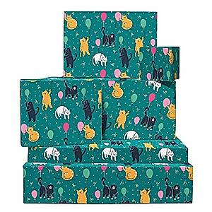 CENTRAL 23 Cat Wrapping Paper - 6 Sheets of Birthday Gift Wrap with Tags - Animal Wrapping Paper for Men Women Kids Girls Boys - For Fur Parent, Mom or Dad - Comes with Stickers - Recyclable