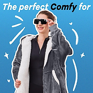 JOYWOO Kids Wearable Blanket Hoodie, Oversized Sherpa Hooded Blanket Birthday Christmas Gifts for Girl Boy, Cozy Sweatshirt Blanket with Giant Pocket and Zipper, Gray