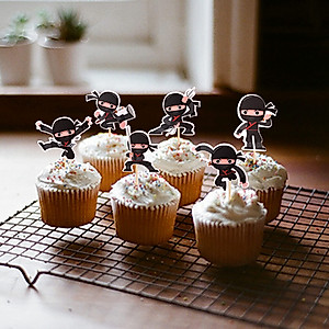 24 PCS Ninja Cupcake Toppers Assembled Martial Arts Karate Kung Fu Warriors Cupcake Picks Decorations for Ninja Theme Baby Shower Kids Birthday Party Supplies