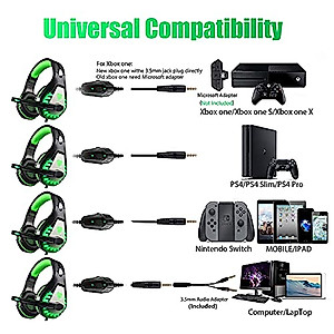 ENVEL Gaming Headset with Microphone for PS5 Xbox One X S,Surround Sound Stereo for PS4/Nintendo Switch,Noise Cancelling Omnidirectional Microphone,LED Light,Compatible with Mac/PC/Laptop(Green)