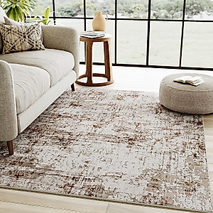 PureCozy Modern Brown Area Rug 4x6 Machine Washable Living Room Rug Kitchen Mat Non Slip Entryway Rug Indoor Accent Rug Abstract Distressed Throw Rug for Dining Room Bathroom