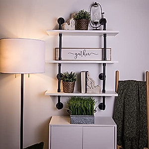 Industrial Floating Pipe Shelves - Wall Mounted Hanging Bathroom Wall Shelf - 41.5” x 12” x 9.5” Rustic Metal Shelf for kitchen - 3 Tiers Farmhouse Shelves (Planks are not Included)