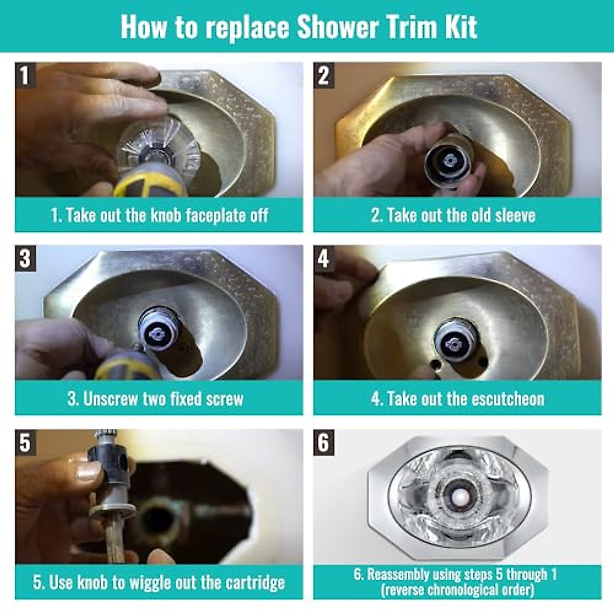 Dreyoo Compatible with Price Pfister Avante Shower Trim Kit, Applied for Tub and Shower Faucet Replacement, Push Pull Shower Valve Parts with Cartridge, Escutcheon, Screws, Sleeve, Handle and Gasket