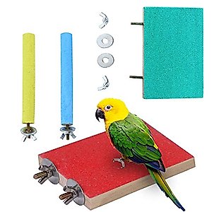 4 Pieces of 4 Color Bird and Parrot Roosting Platform, Biting and Foot Grinding Toy Set, Lizard Climbing, Frosted Springboard, Pole Set (2 Roosting Platforms + 2 Standing Sticks)