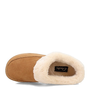 Clarks Womens Faux Fur Lined Clog Slipper Warm Cozy Indoor Outdoor Plush Slipper (Cinnamon Suede, 7)