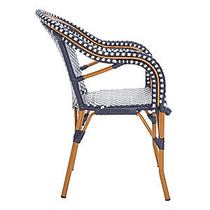 SAFAVIEH Outdoor Collection California Navy/White 18-inch Bistro Arm Chair Set of 2 (Fully Assembled)