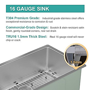 Undermount Kitchen Sink - VAWSS 26x18x10 Inch Kitchen Sink 16 Gauge Stainless Steel Single Bowl Sink with Strainer & Bottom Grid, Handmade Small Bar Sink, Undermount Kitchen Sink 26 inch
