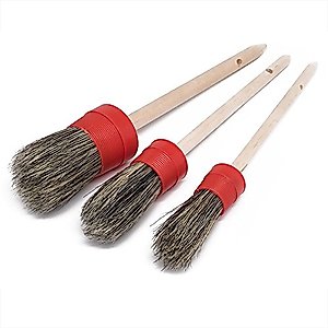 Detail Buddy Natural Boar Premium Heavy Duty Detailing Brush for Wheels, Interior, Leather, Trim - Set of 3 (Brown, Set of 3 - Wood)
