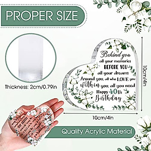 Birthday Gifts for Women, Behind You All Memories Before You All Your Dreams, Birthday Gifts for Women Wife Mom Friend, Flower Pattern Heart Acrylic Sign Keepsake (40th Style)