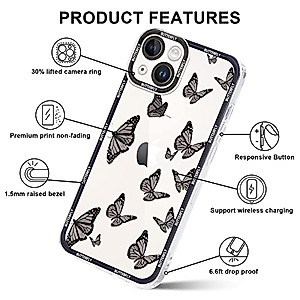 RUMDEY 2 Pack Cute Clear Print for Apple iPhone 13 Mini 5.4" Phone Case, Butterfly Pattern Aesthetic Transparent Cases Soft Silicone Slim TPU Shockproof Protective Cover for Women Girls-Butterflies