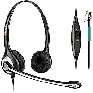 Wantek RJ9 Telephone Headset with Microphone Noise Cancelling, Office Phone Headset Compatible with Plantronics S12 Polycom VVX310 VVX410 VVX411 Avaya 1416 ShoreTel 230 Allworx NEC Landline Phones