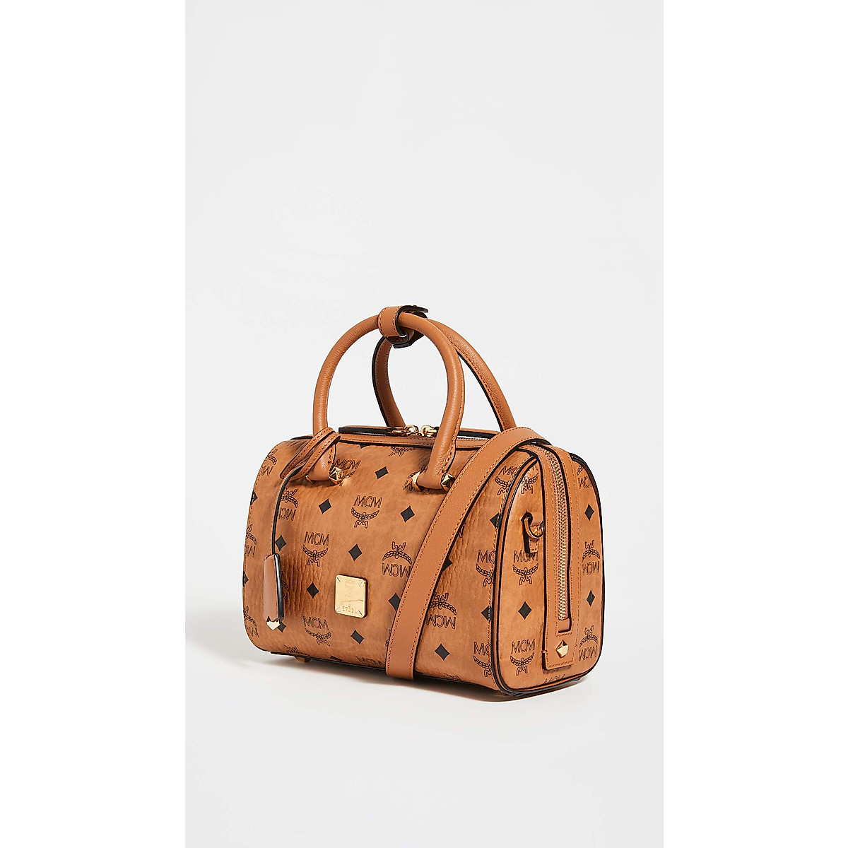 MCM Women's Essential Visetos Original Boston 23 Bag, Cognac, Brown, Tan, Print, One Size