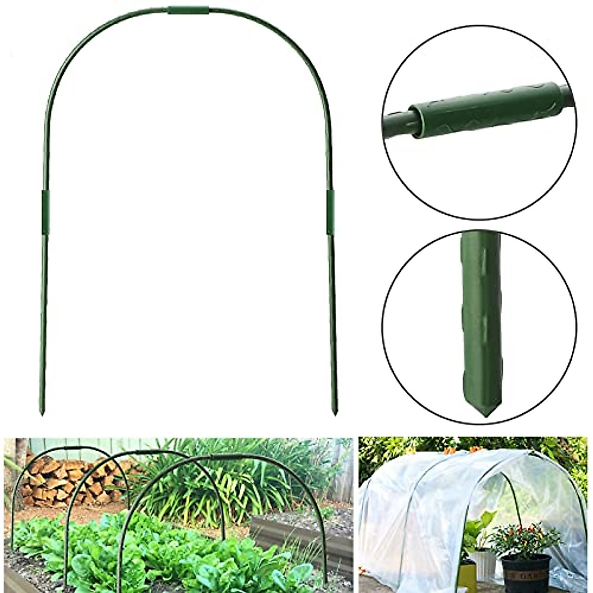 MISNODE 6PCS Greenhouse Hoops, 35.5 x 20.5 Inch Plant Support Garden Stakes, Rustproof Steel Tall Plant Grow Tunnel Hoop with Detachable Stakes for Garden Fabric Netting Raised Beds