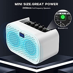 LEKATO Mini Guitar Amp, 10W Rechargeable Electric Guitar Amp, Clean, Distortion, Delay, Three-Band EQ, Gain Regulation, Bluetooth Portable Guitar Amp for Daily Practice