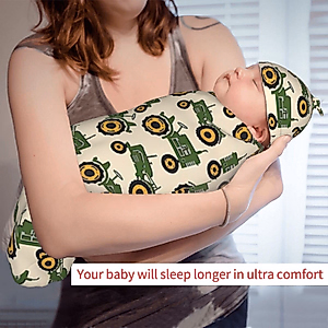 XIAOMAO Tractor Car Baby Swaddle Cocoon Sack,The Simple Swaddle with Beanie Set ,Soft Stretchy Comfortable Receiving Blanket for Infants & Newborns 0-6 Months, One Size