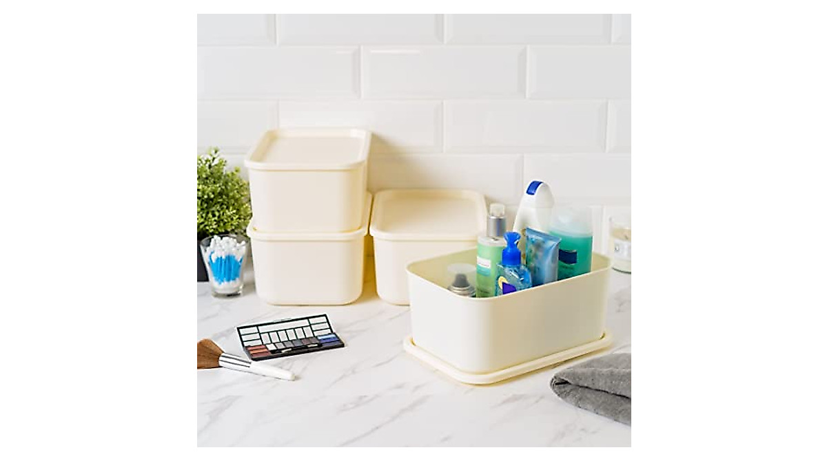 IRIS USA Stackable Storage Bins - 4-Pack, Stylish Organizers